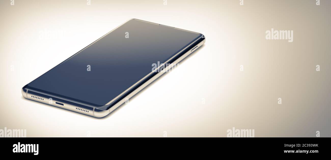 A Single Mobile Phone or Smartphone on White Surface. Close Up View. 3D ...