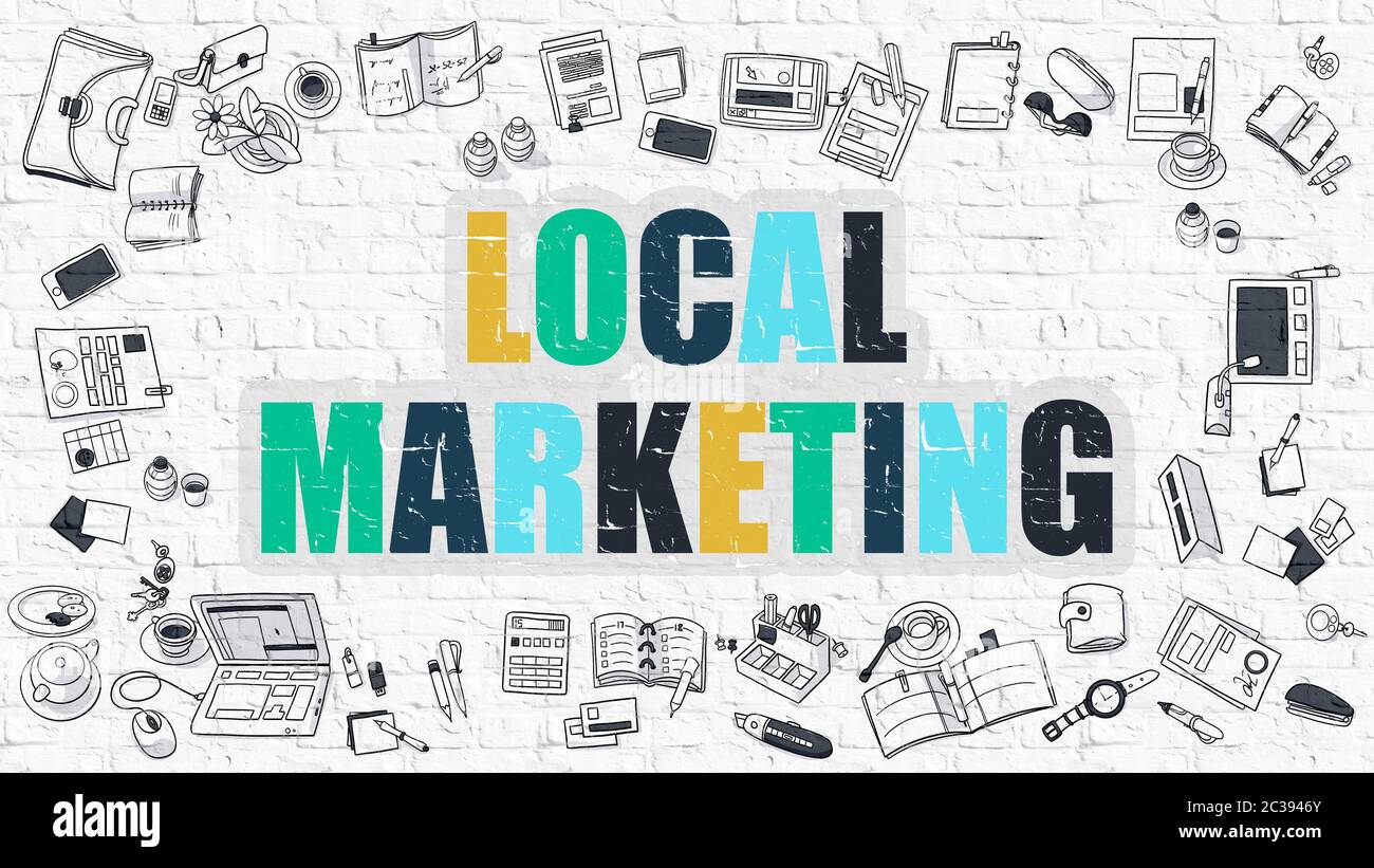 Local Marketing Concept. Modern Line Style Illustration. Multicolor ...