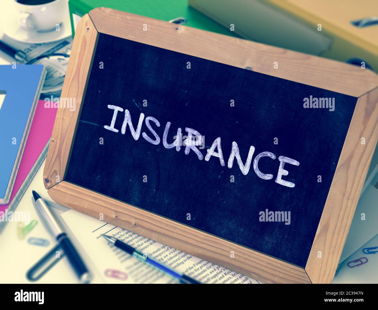 Insurance Concept Hand Drawn on Chalkboard on Working Table Background ...
