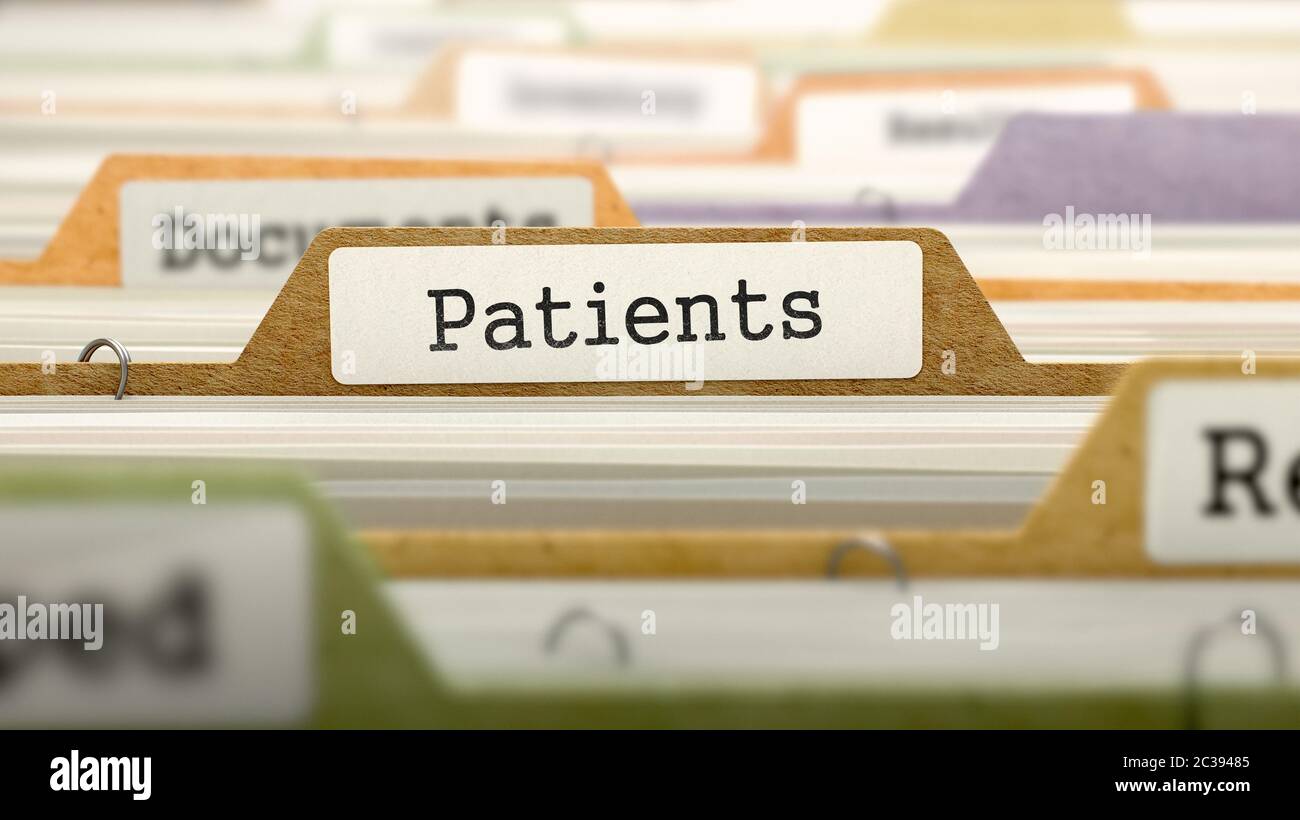 Patients - Folder Register Name in Directory. Colored, Blurred Image. Closeup View. 3D Render ...
