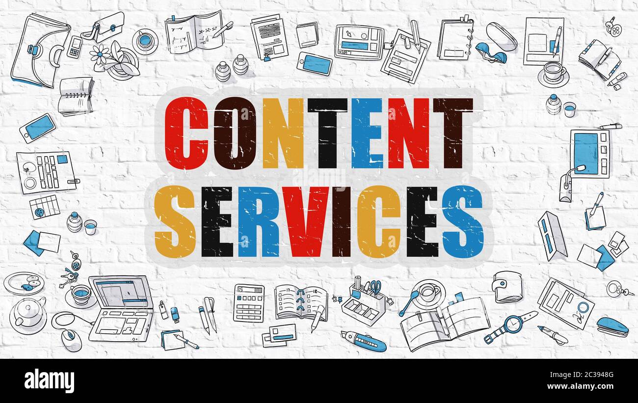 Content Services - Multicolor Concept with Doodle Icons Around on White ...