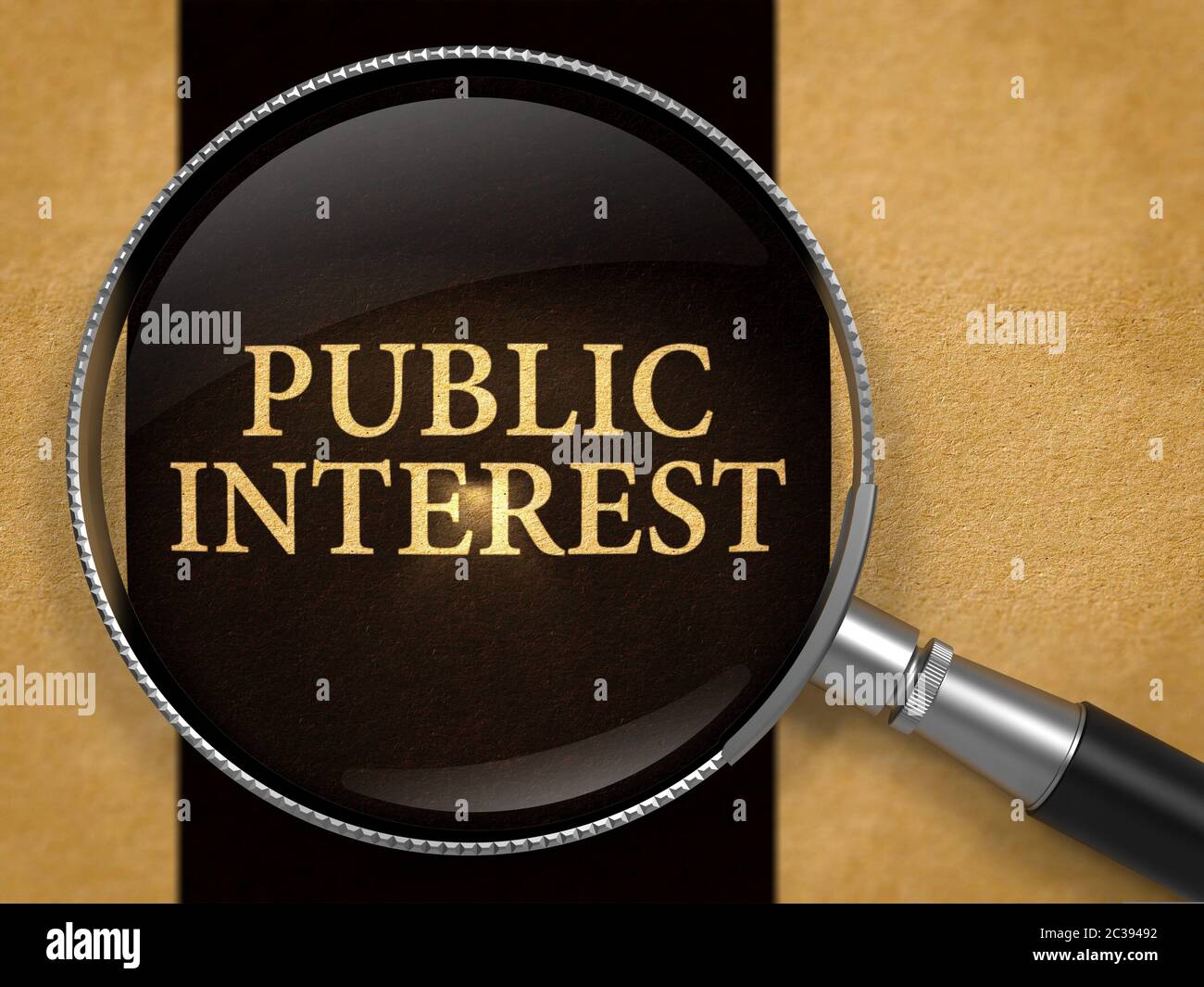 Public Interest Concept through Magnifier on Old Paper with Black ...
