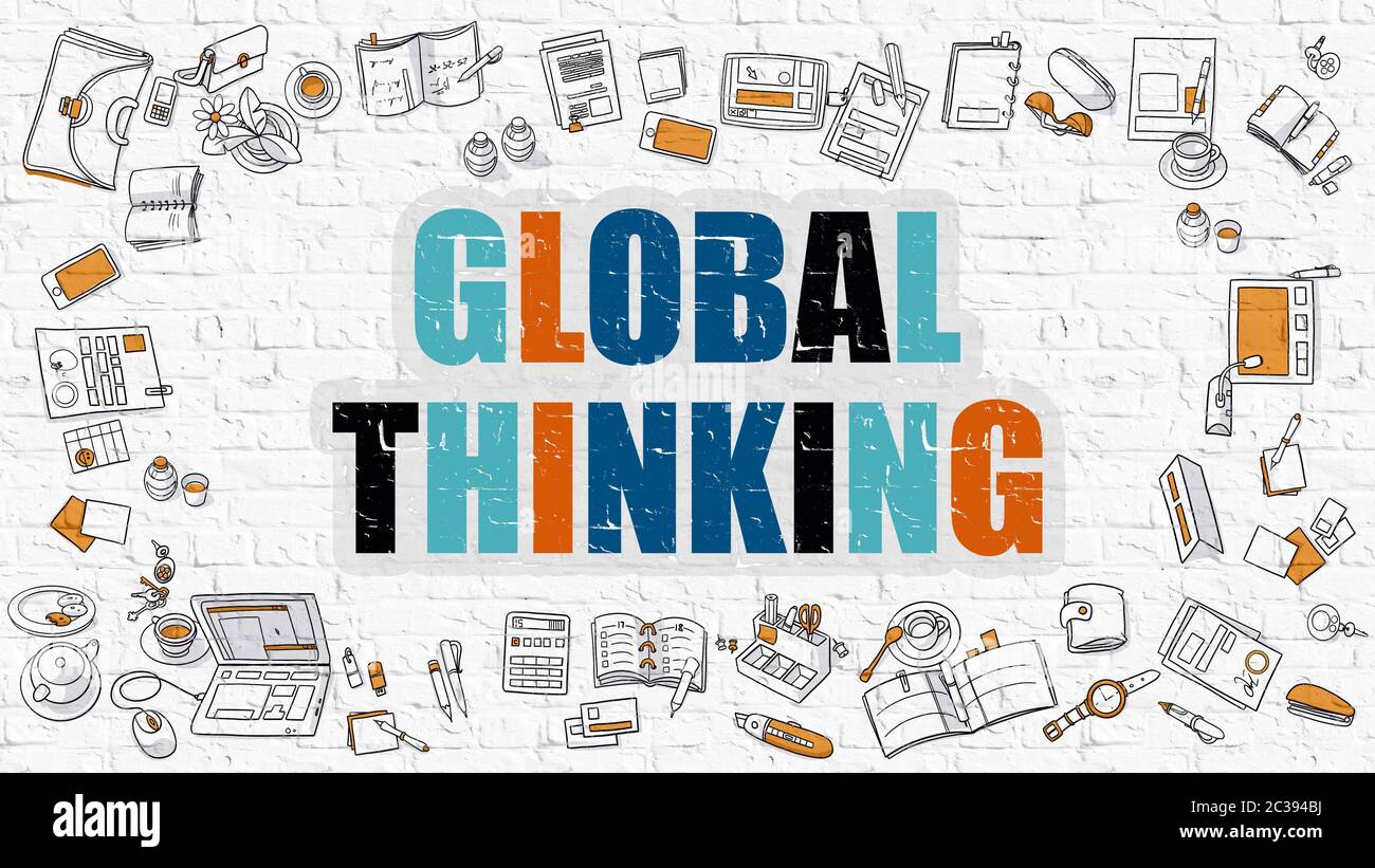 Global Thinking - Multicolor Concept with Doodle Icons Around on White ...