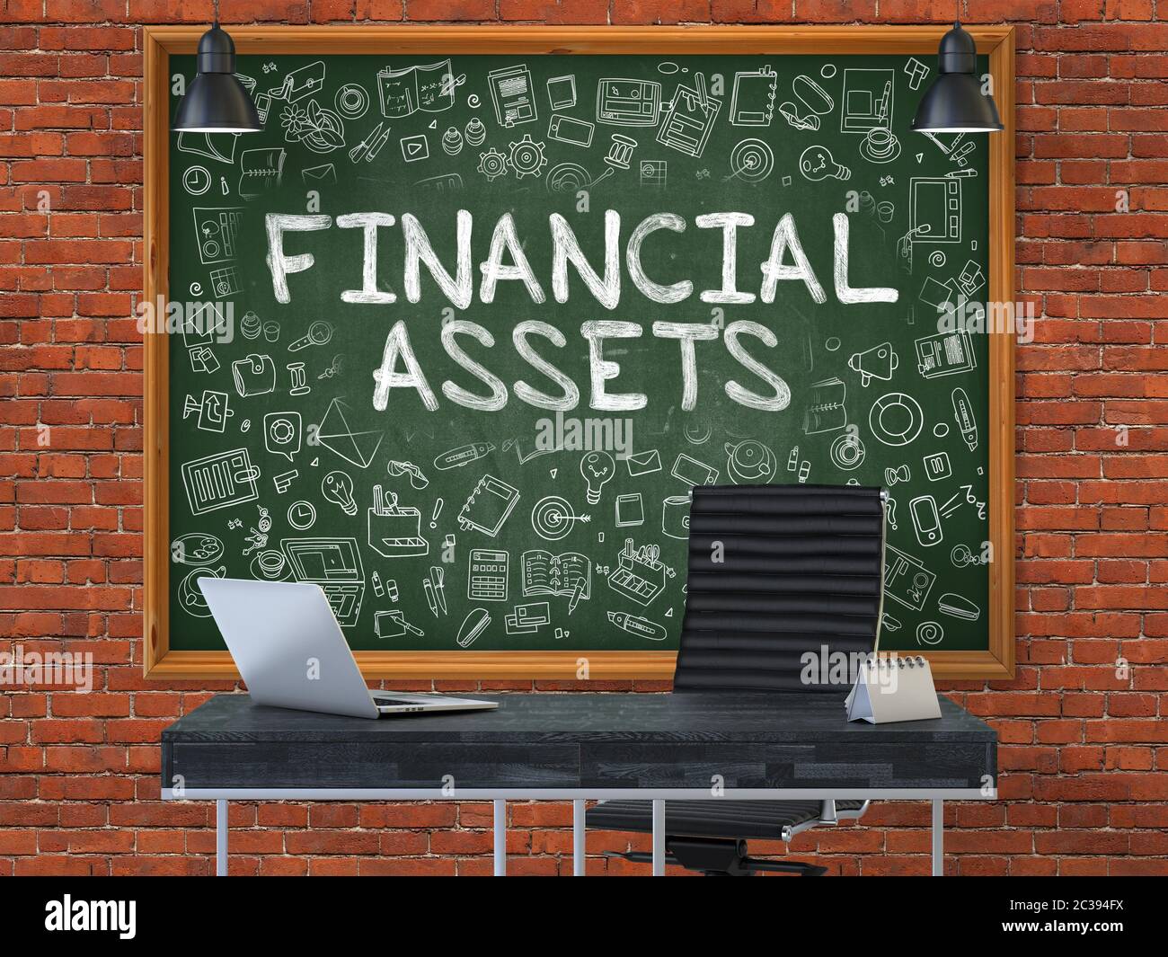 Financial Assets - Hand Drawn on Green Chalkboard in Modern Office ...