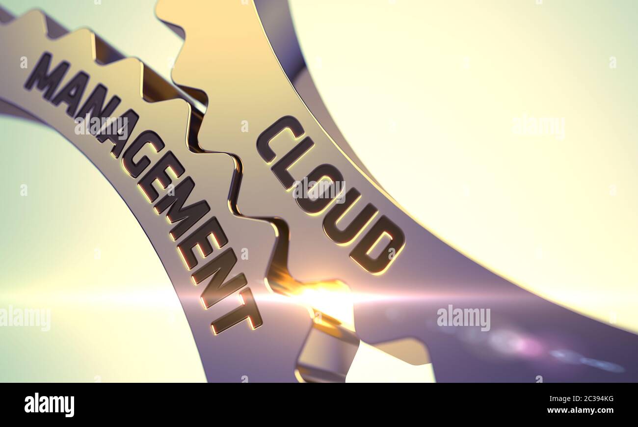 Golden Metallic Cog Gears with Cloud Management Concept. Cloud ...