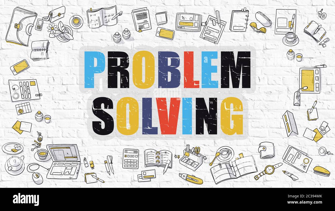 Problem Solving - Multicolor Concept with Doodle Icons Around on White ...