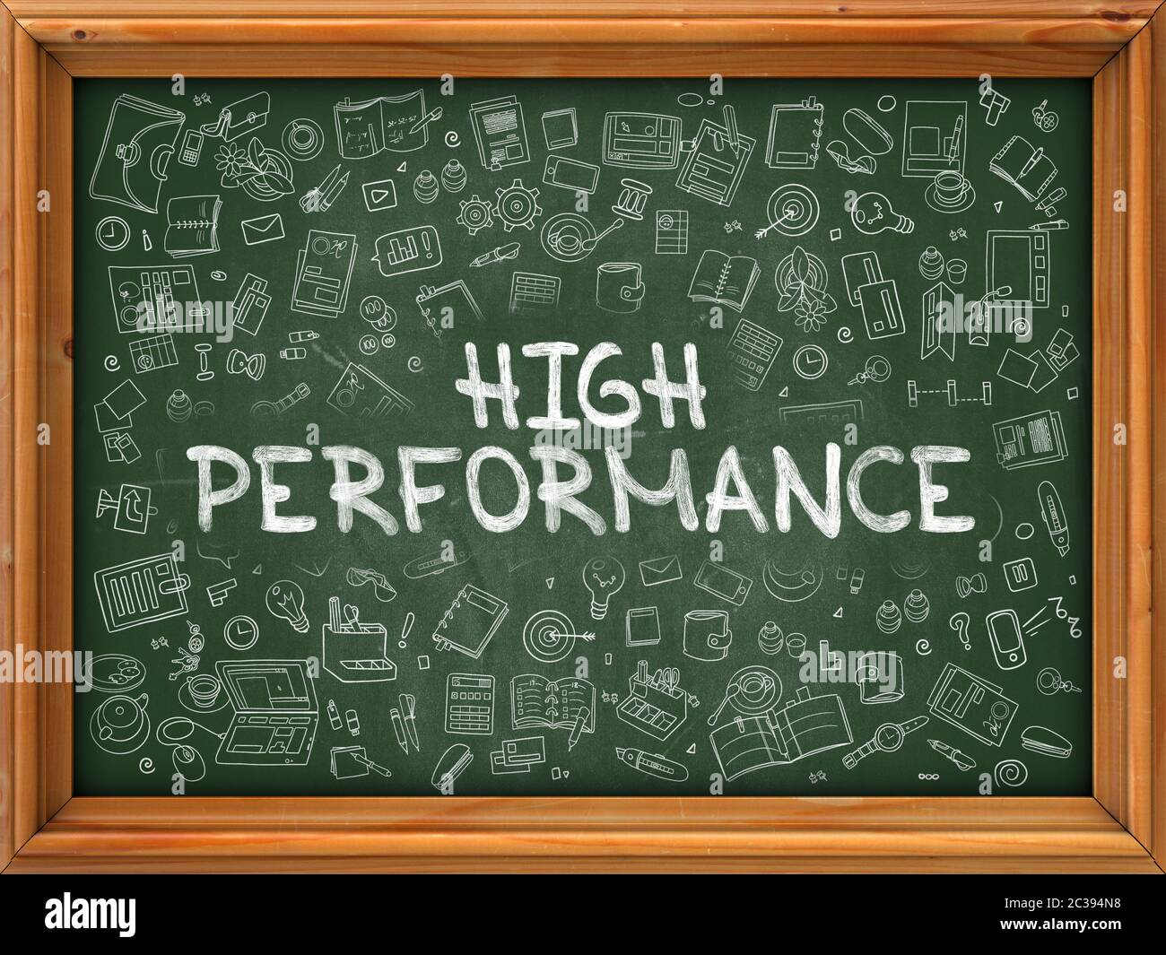 Hand Drawn High Performance on Green Chalkboard. Hand drawn Doodle ...