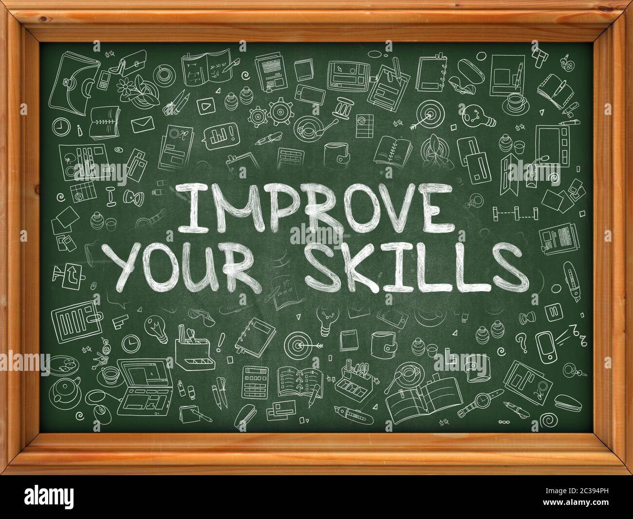 Hand Drawn Improve Your Skills on Green Chalkboard. Hand Drawn Doodle ...