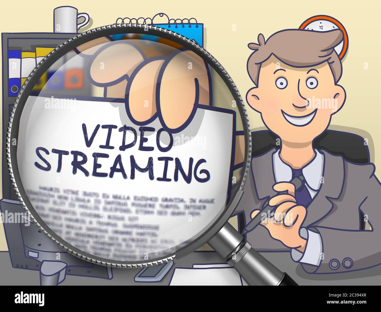 Video Streaming through Lens. Man Shows Text on Paper. Closeup View ...