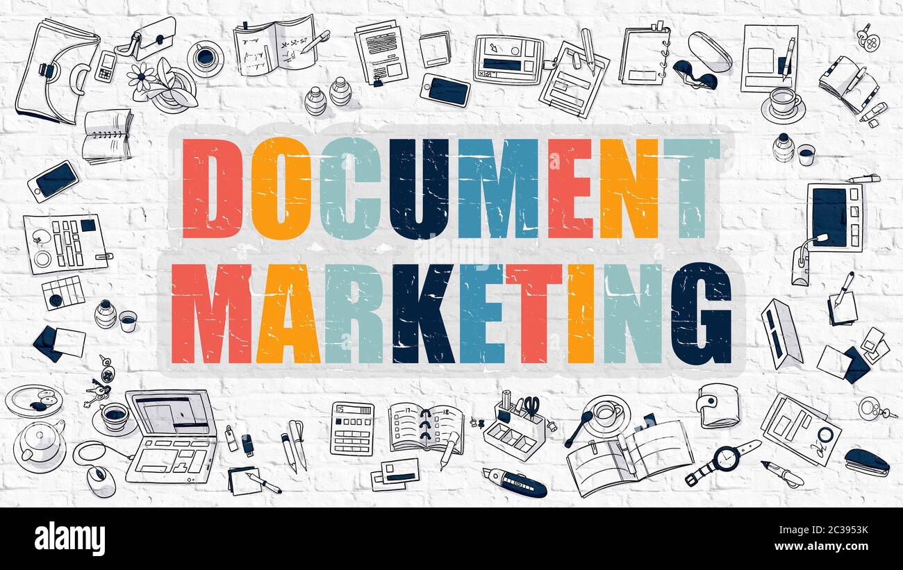 Document Marketing. Multicolor Inscription on White Brick Wall with ...