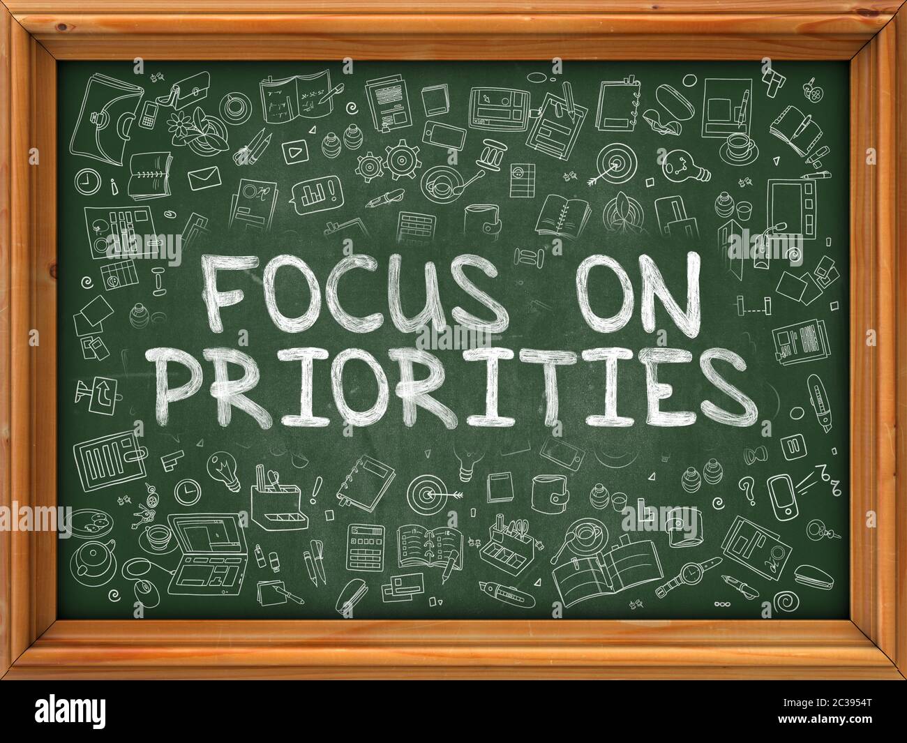Focus on Priorities - Hand Drawn on Green Chalkboard with Doodle Icons ...