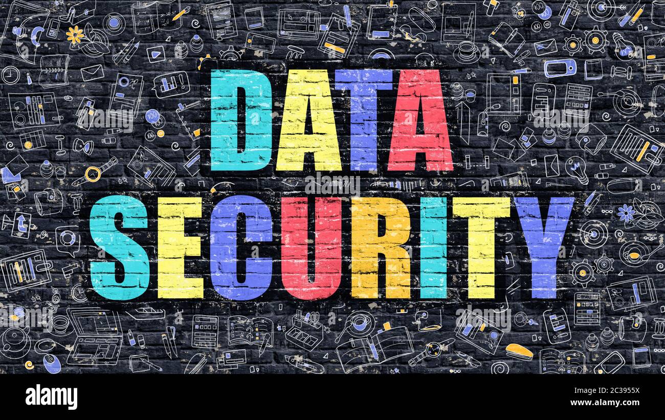 Data Security - Multicolor Concept on Dark Brick Wall Background with ...