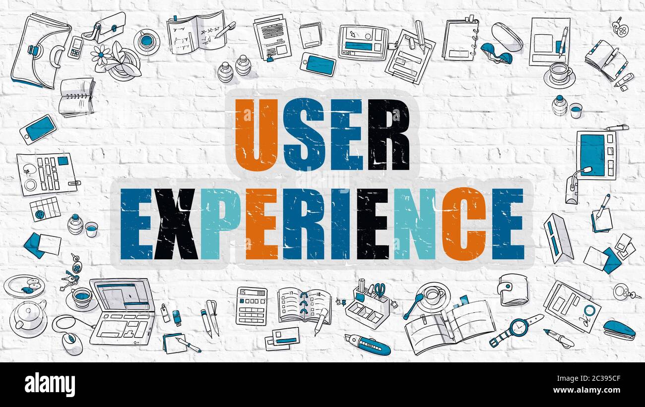 User Experience - Multicolor Concept with Doodle Icons Around on White ...