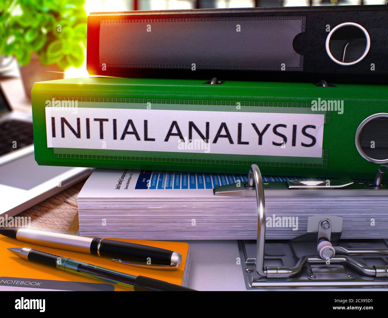 Initial Analysis - Green Office Folder on Background of Working Table ...