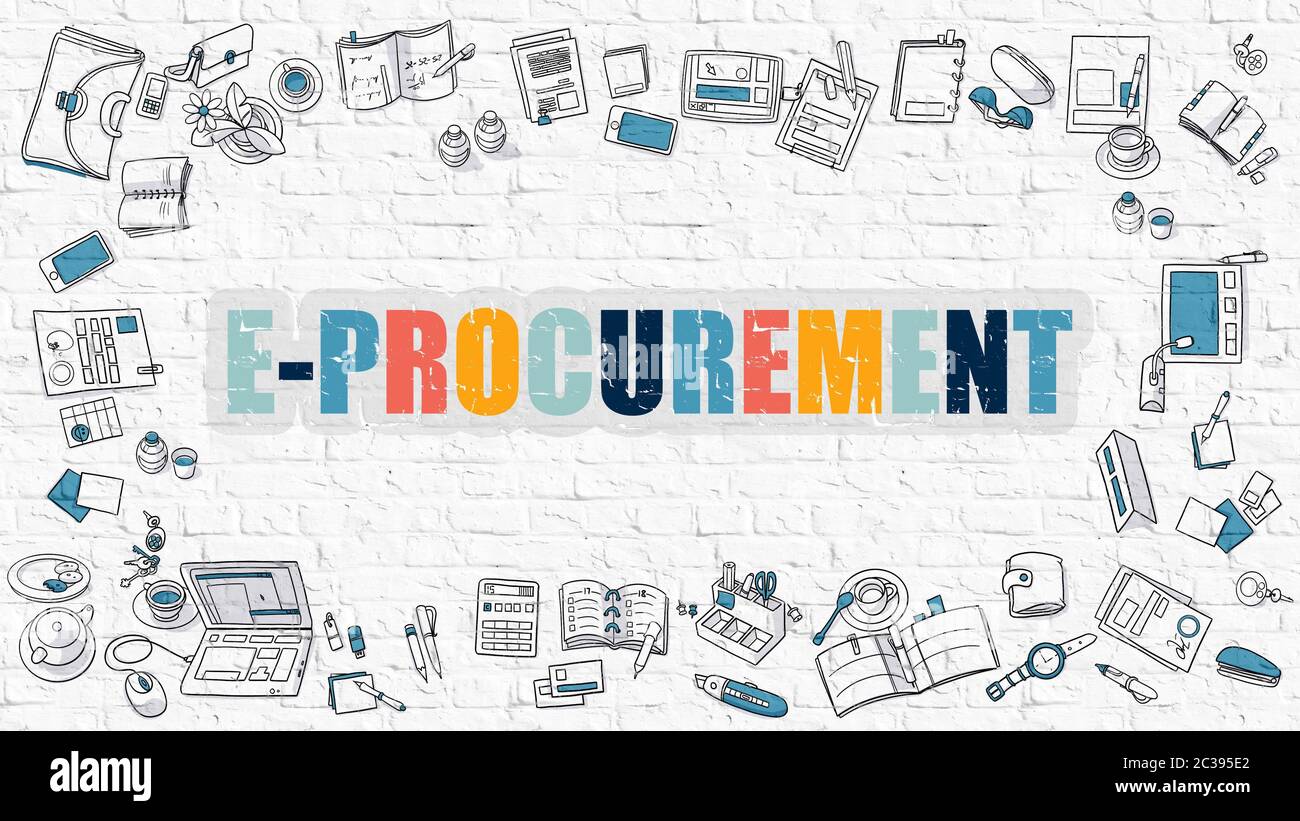 E-Procurement - Multicolor Concept with Doodle Icons Around on White ...