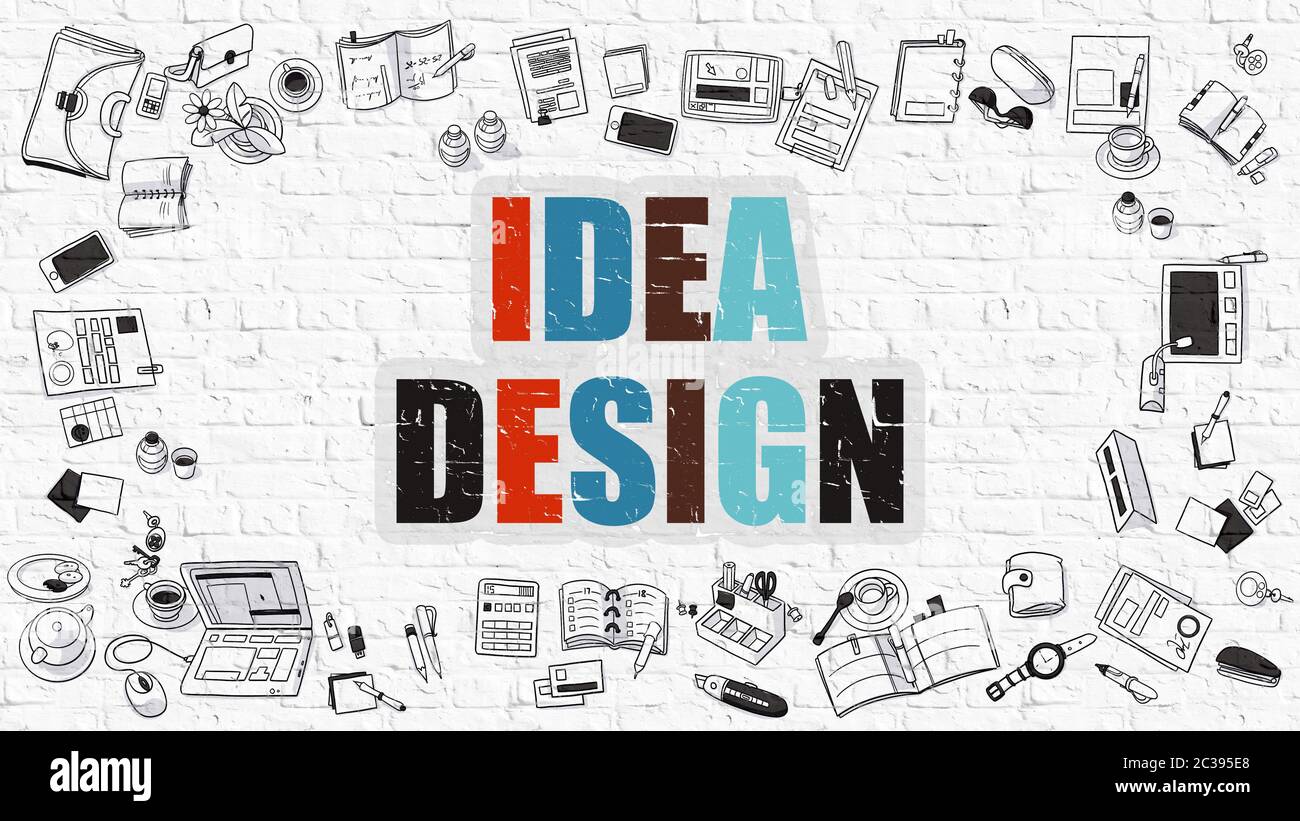 Idea Design - Multicolor Concept with Doodle Icons Around on White ...
