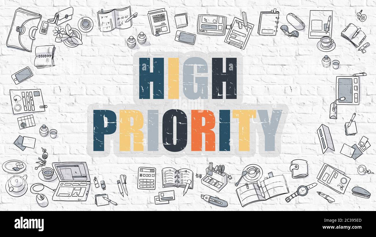 High Priority Concept. High Priority Drawn on White Wall. High Priority ...
