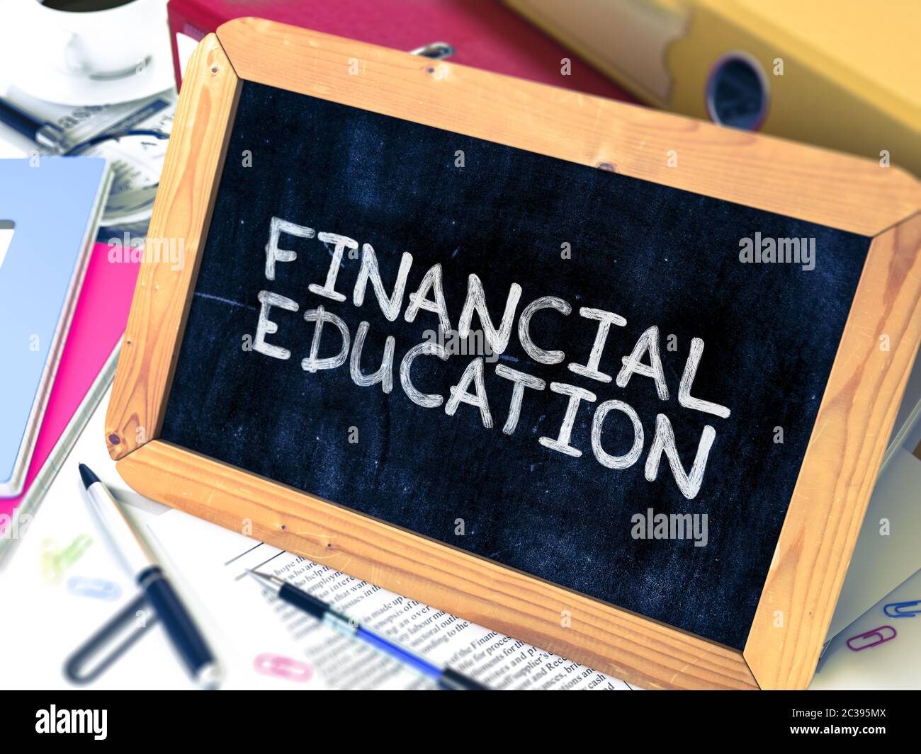 Financial Education Concept Hand Drawn on Chalkboard on Working Table ...