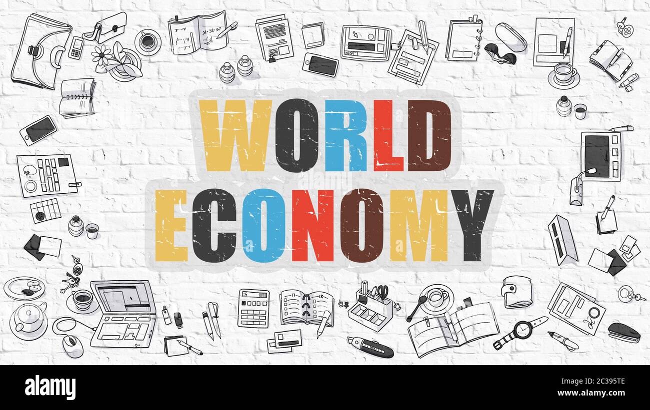 World Economy - Multicolor Concept with Doodle Icons Around on White ...