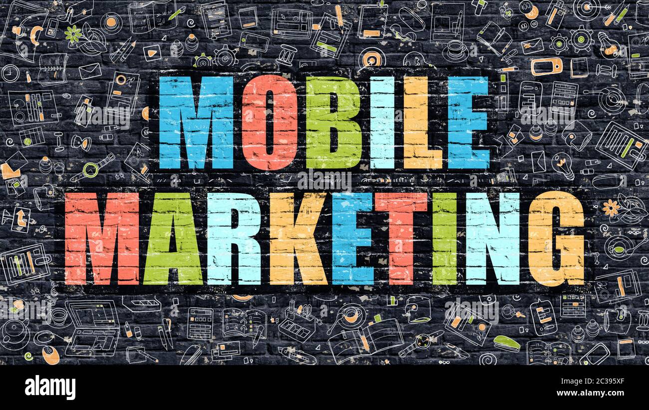 Mobile Marketing - Multicolor Concept on Dark Brick Wall Background ...