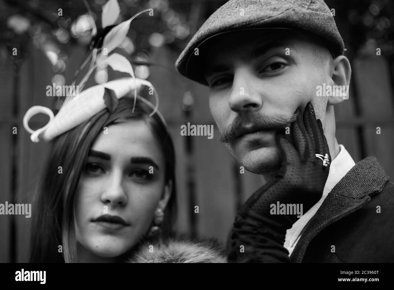 Portrait of a beautiful couple in vintage style. Retro style, classic ...