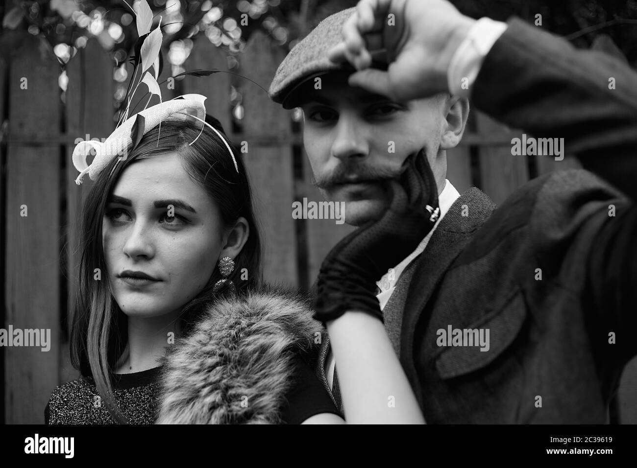 Portrait of a beautiful couple in vintage style. Retro style, classic ...