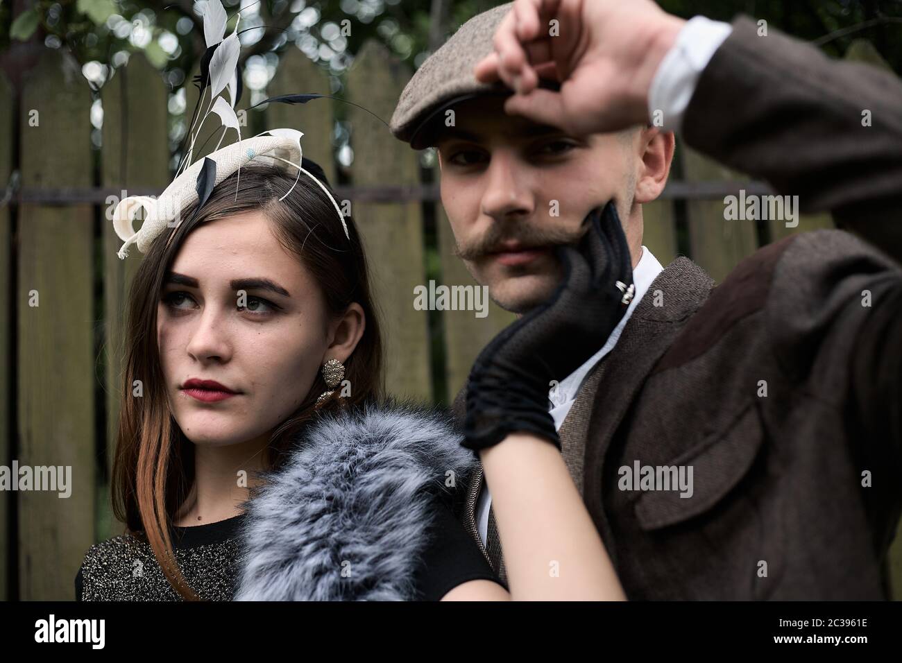 Portrait of a beautiful couple in vintage style. Retro style, classic ...