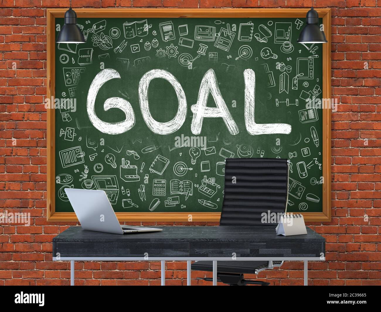 Goal - Handwritten Inscription by Chalk on Green Chalkboard with Doodle ...
