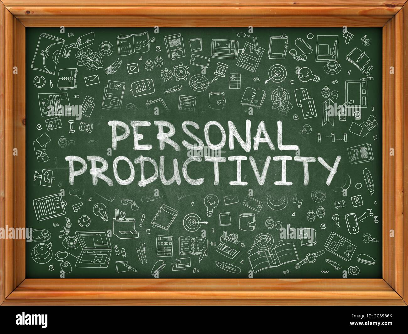 Green Chalkboard with Hand Drawn Personal Productivity with Doodle ...