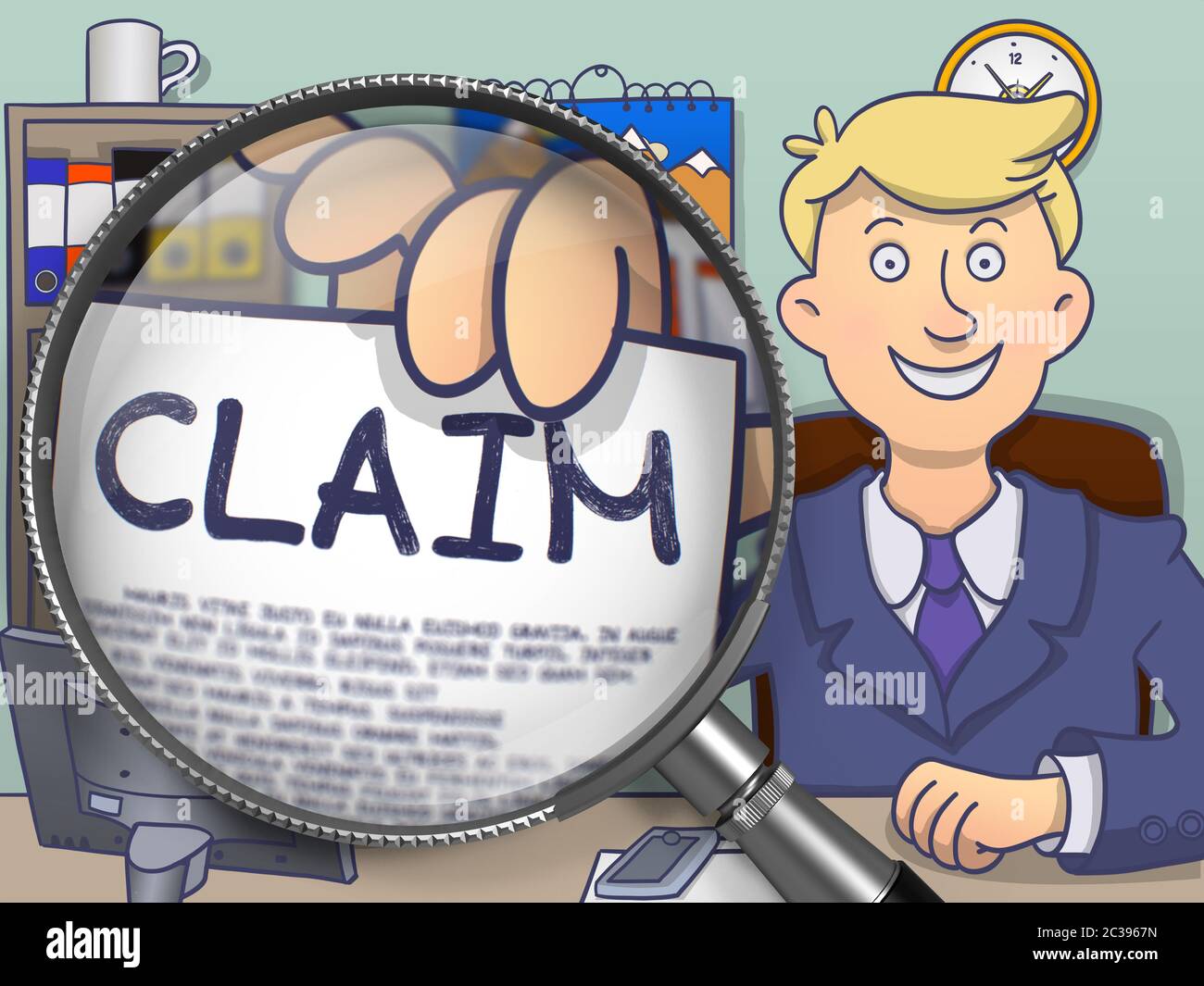Claim. Paper with Concept in Man's Hand through Magnifying Glass ...