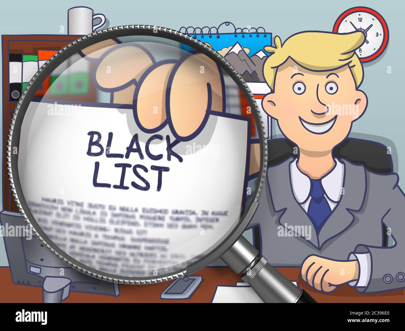 Man in Suit Looking at Camera and Showing Concept on Paper Black List ...