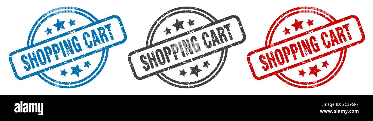 shopping cart stamp. shopping cart round isolated sign. shopping cart ...