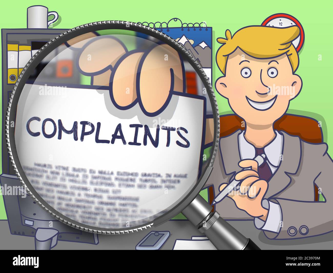 Complaints through Lens. Officeman Showing a Paper with Concept ...