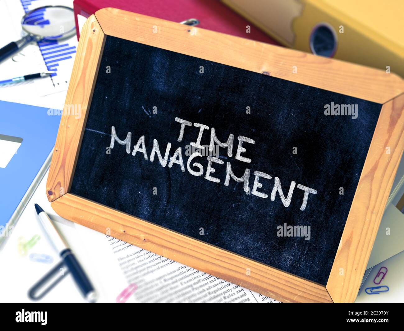 Hand Drawn Time Management Concept on Chalkboard. Blurred Background ...