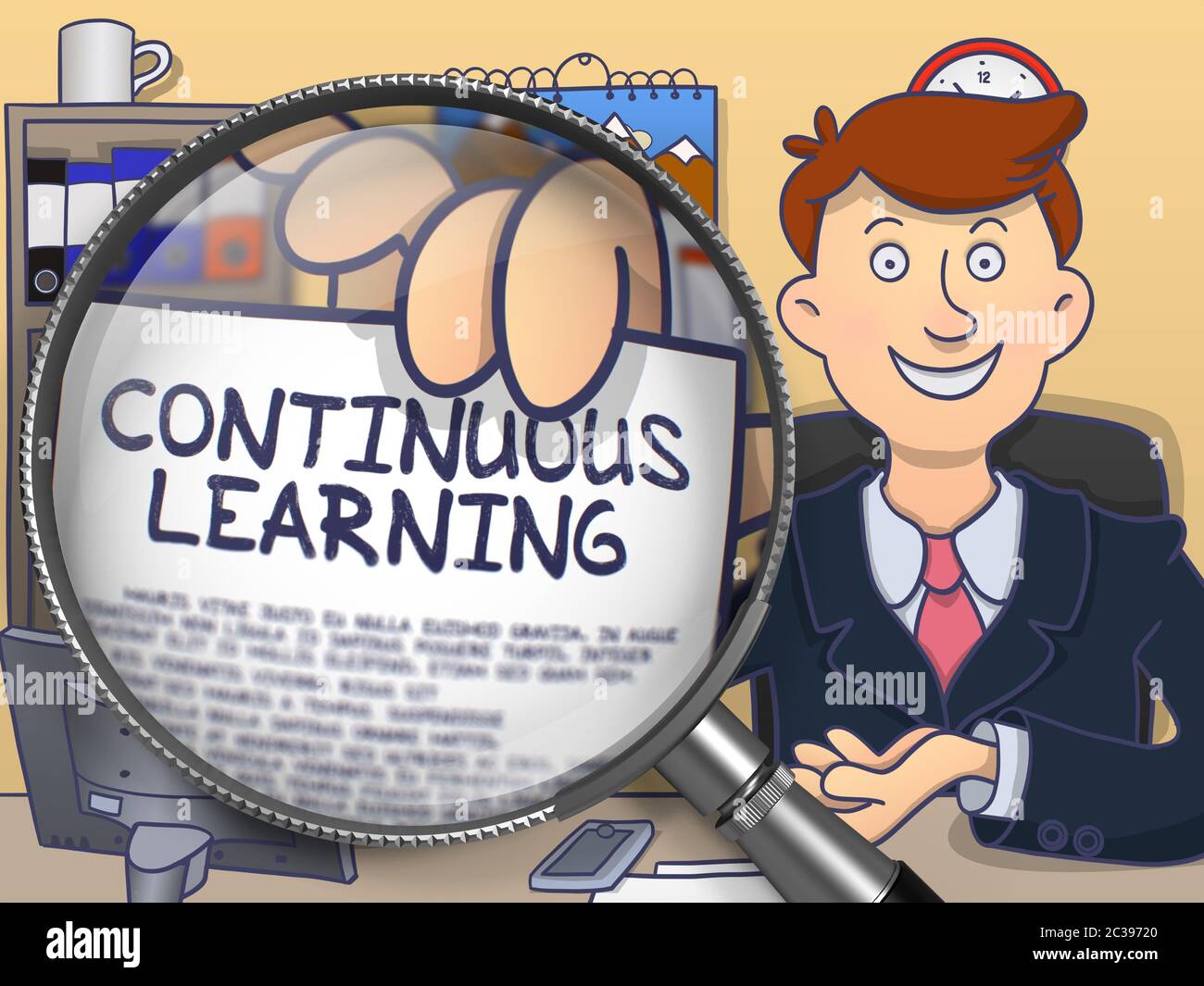 Continuous Learning through Magnifying Glass. Man Showing a Paper with ...