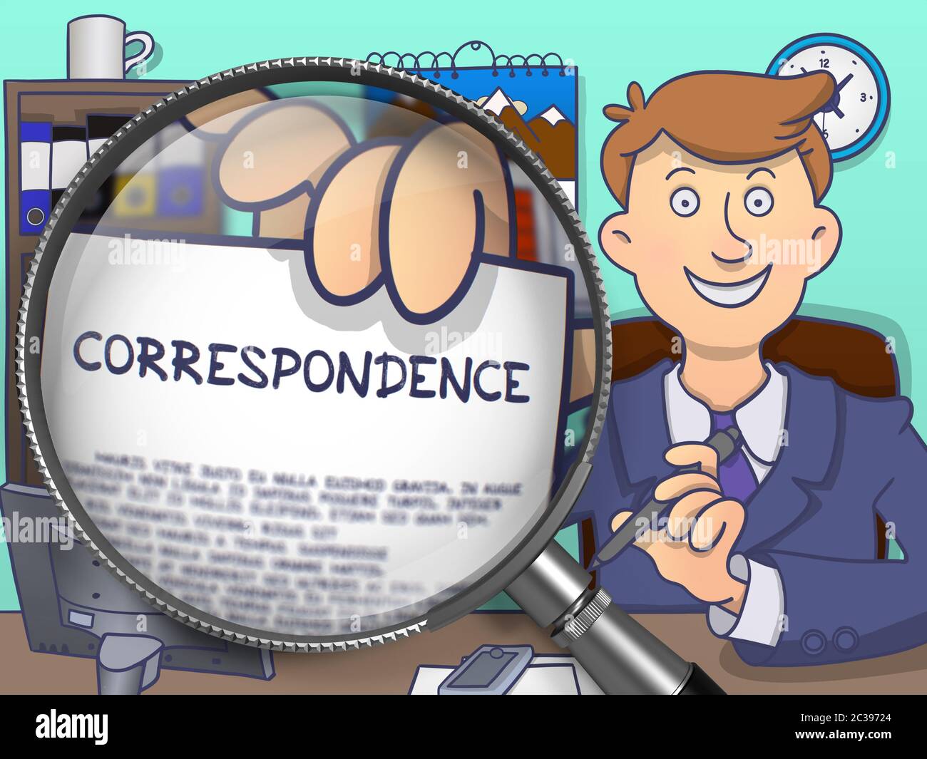 Correspondence. Officeman Welcomes in Office and Showing a through ...