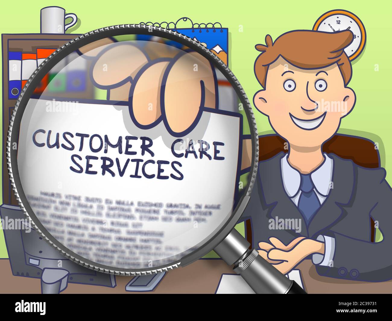 Customer Care Services. Text on Paper in Man's Hand through Magnifying ...