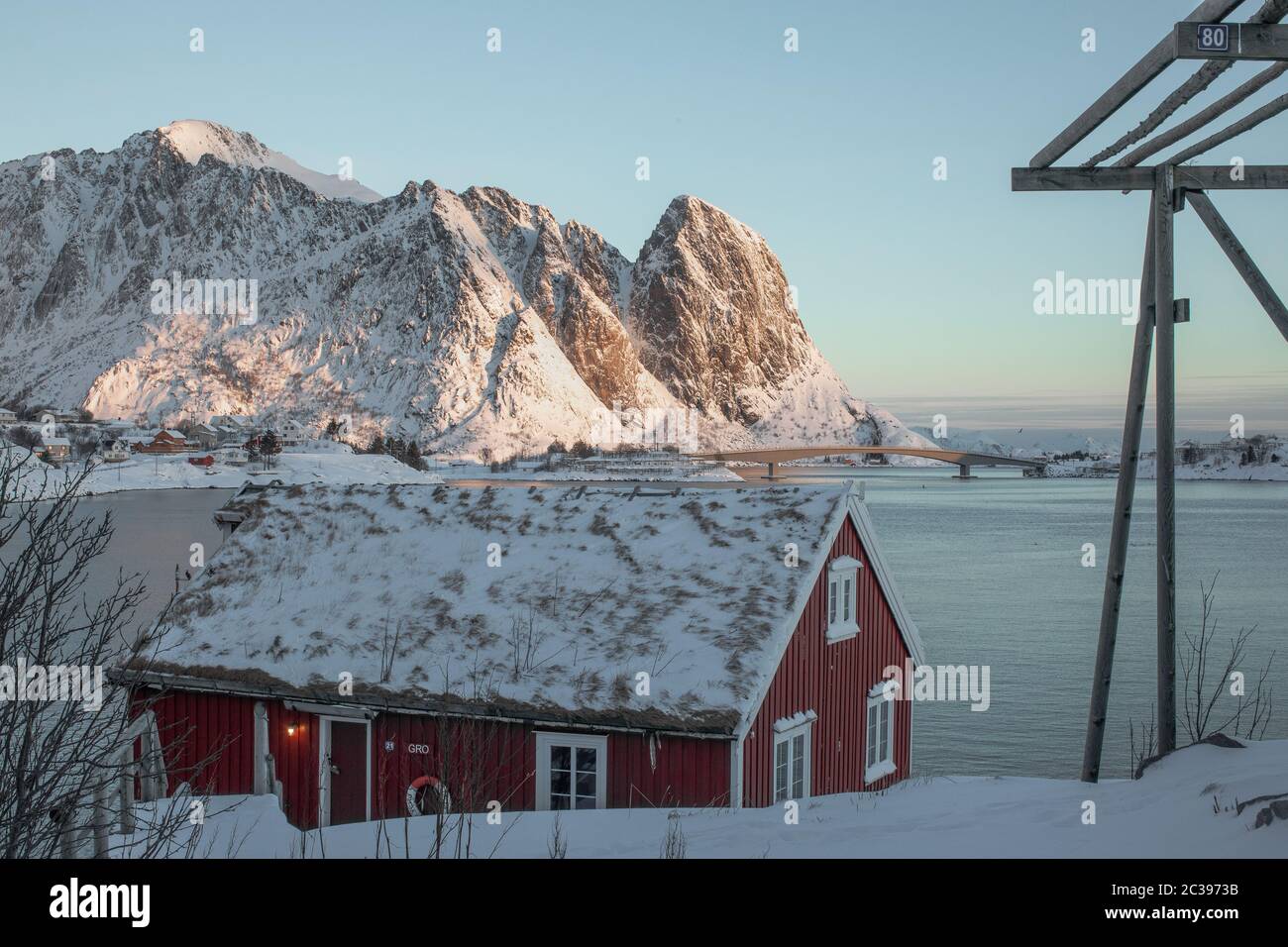 A red rorbuer in Reine Stock Photo - Alamy