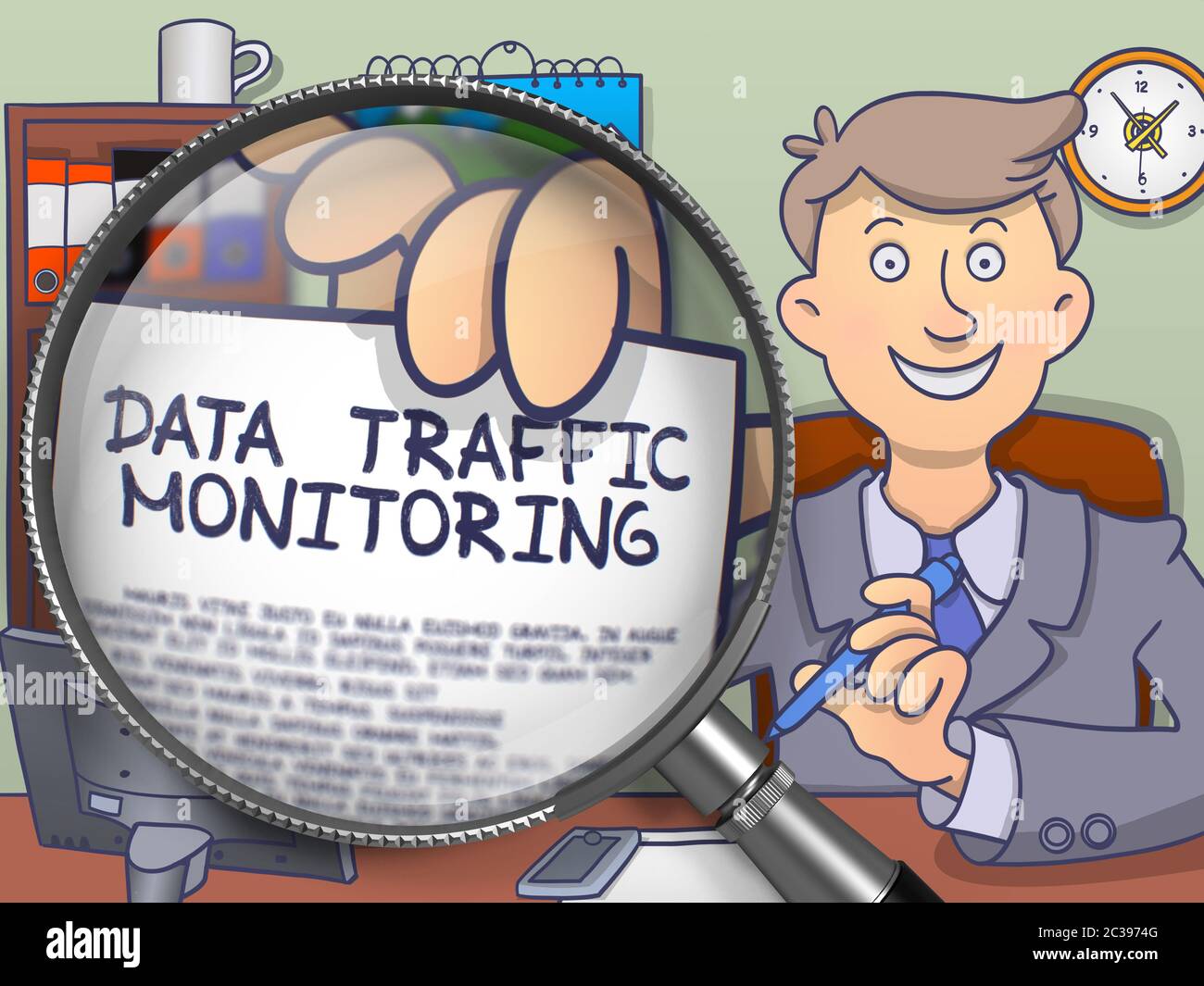 Business Man in Suit Holding a Paper with Text Data Traffic Monitoring ...