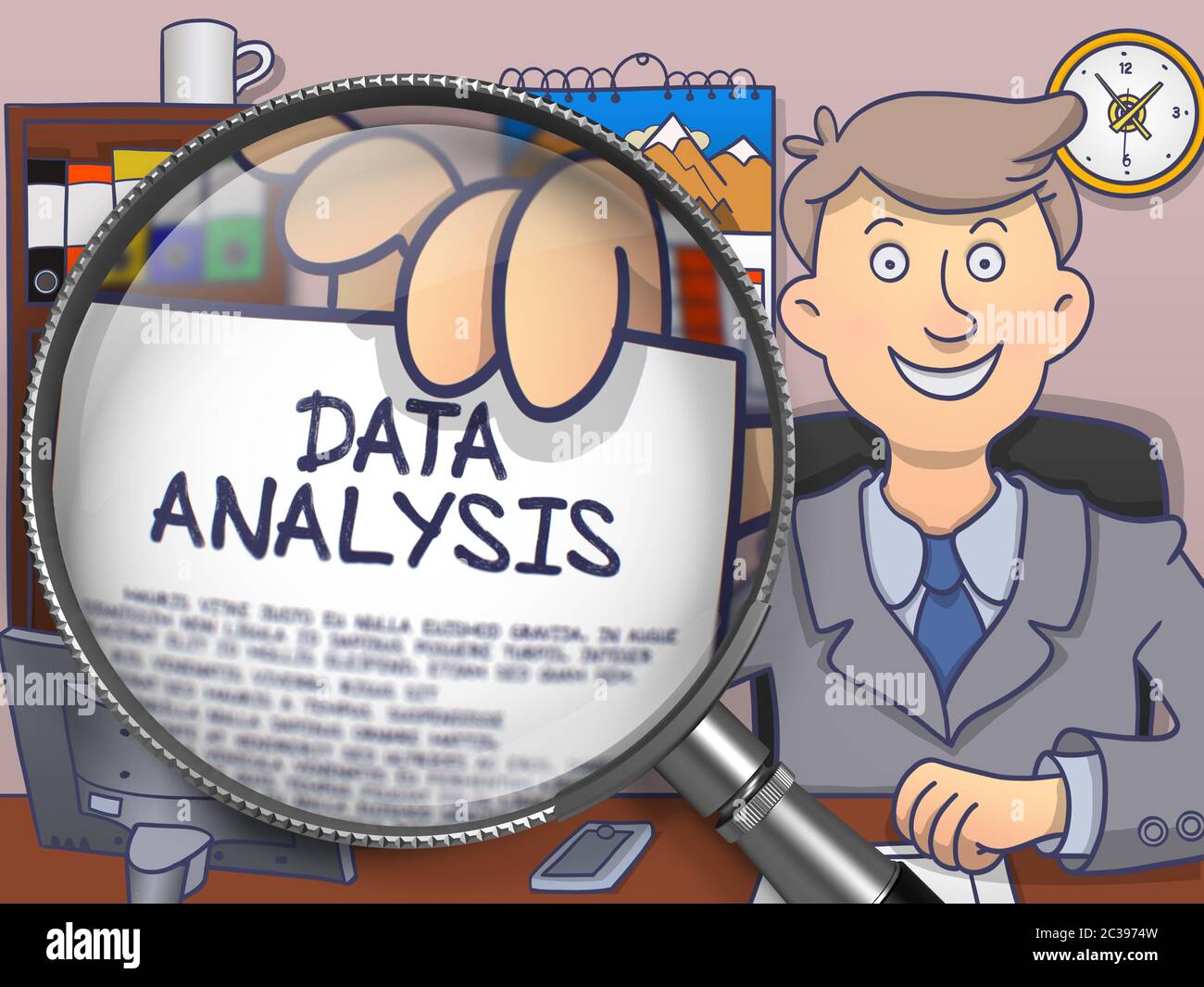 Data Analysis. Man Showing Paper with Text through Lens. Multicolor ...