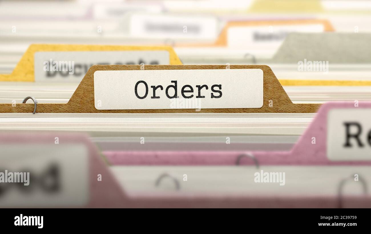 Orders Concept. Colored Document Folders Sorted for Catalog. Closeup ...