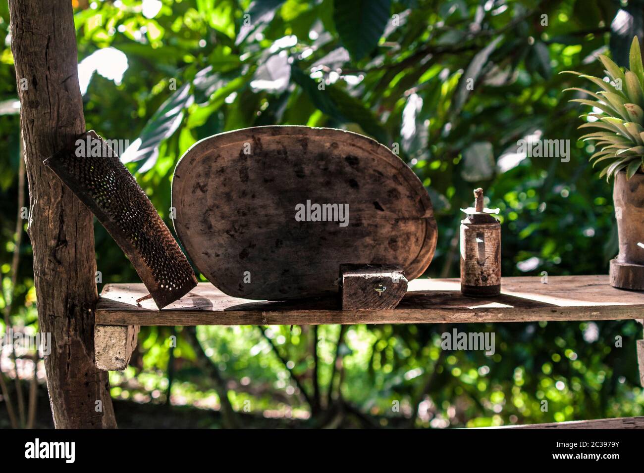 Pots in a shack in rustic farm in Dominican Republic Stock Photo - Alamy