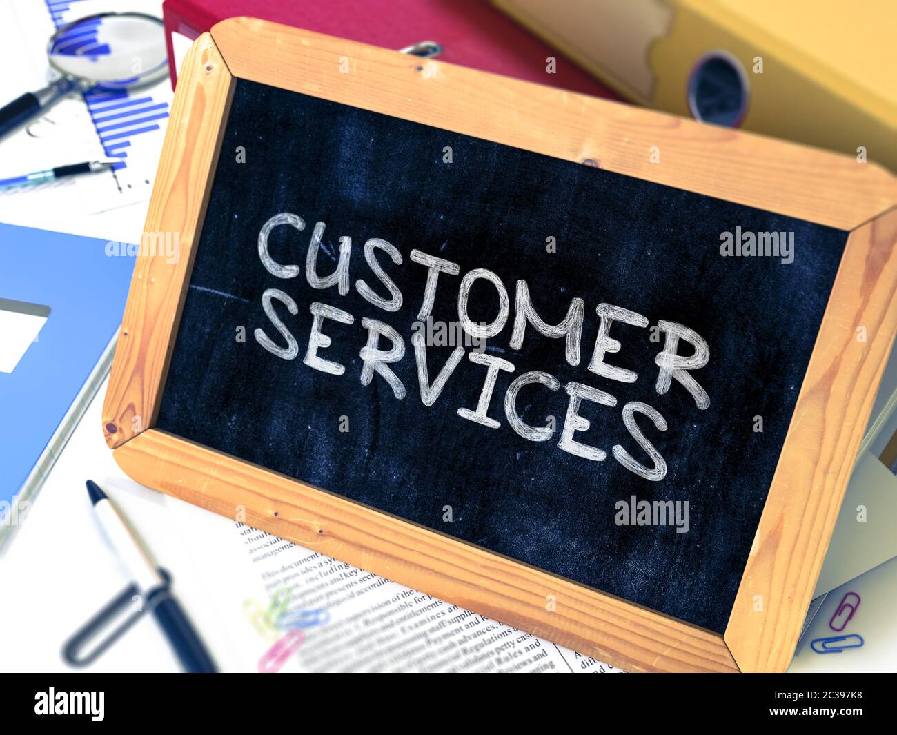 Hand Drawn Customer Services Concept on Chalkboard. Blurred Background ...