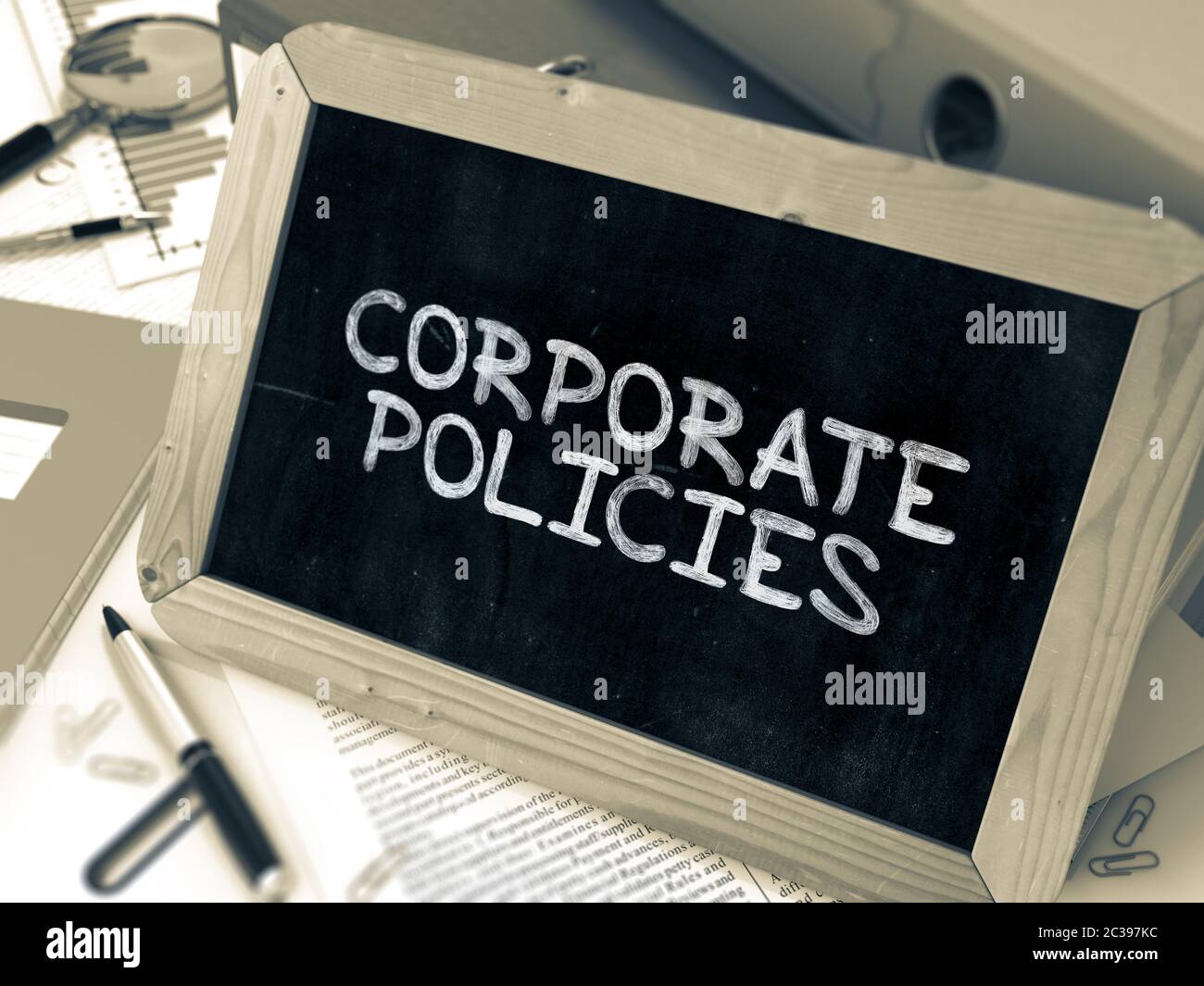 Corporate Policies Concept Hand Drawn on Chalkboard on Working Table ...