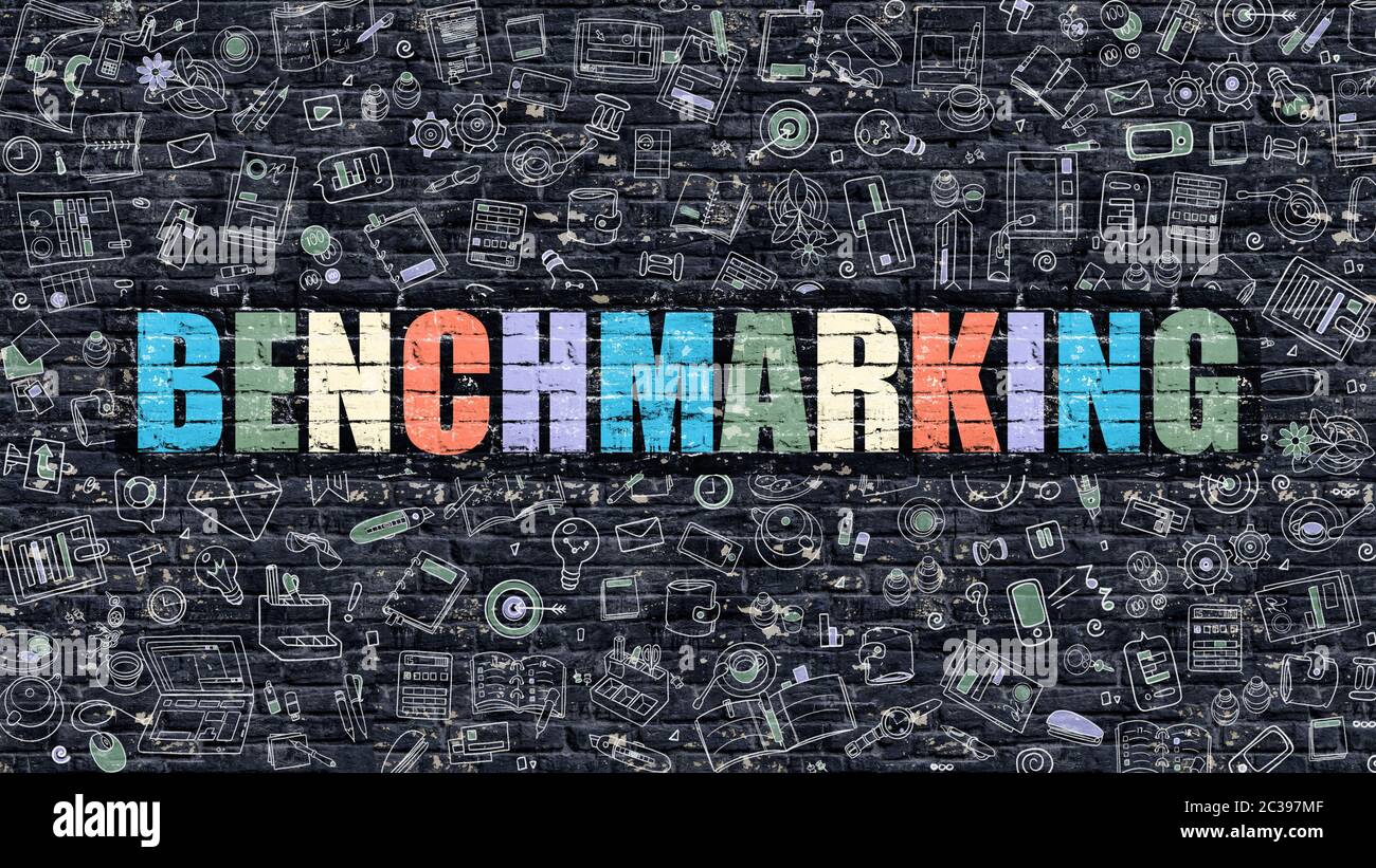 Benchmarking - Multicolor Concept on Dark Brick Wall Background with ...