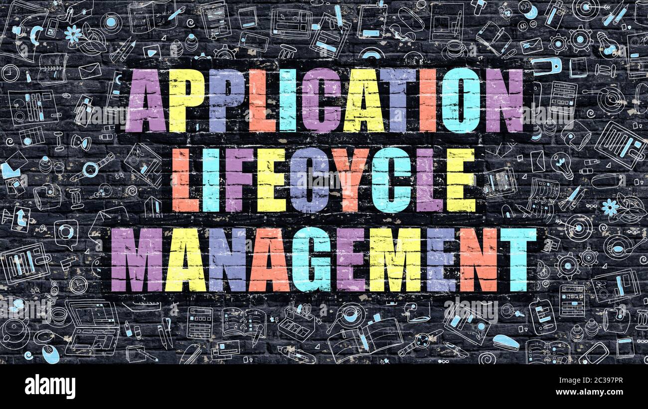 Application Lifecycle Management - Multicolor Concept on Dark Wall with ...