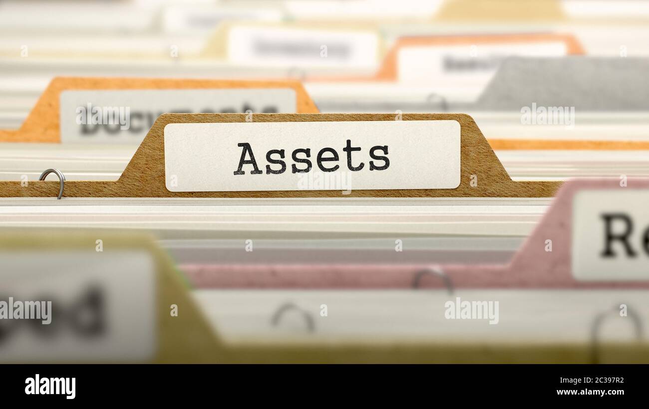 File Folder Labeled as Assets in Multicolor Archive. Closeup View ...