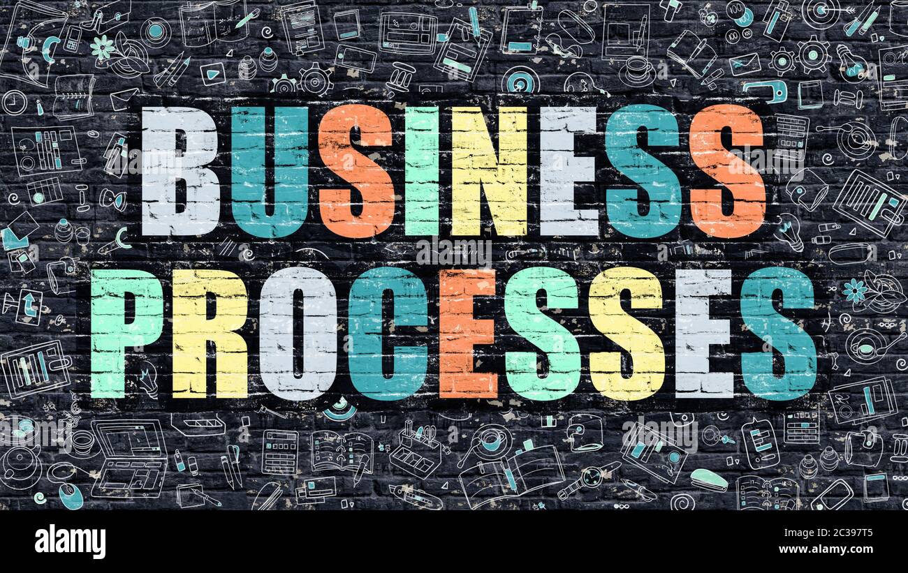 Business Processes Concept. Business Processes Drawn on Dark Wall ...