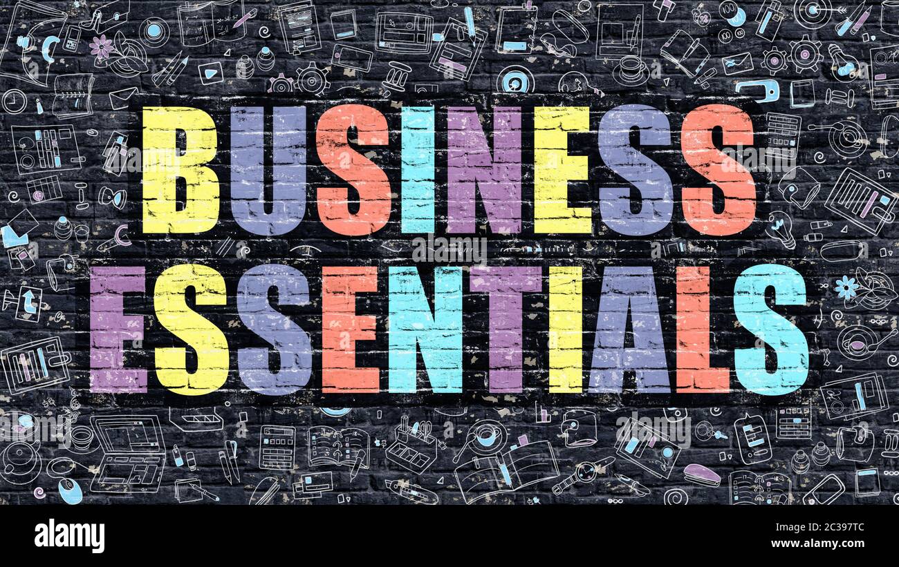Business Essentials - Multicolor Concept on Dark Brick Wall Background ...