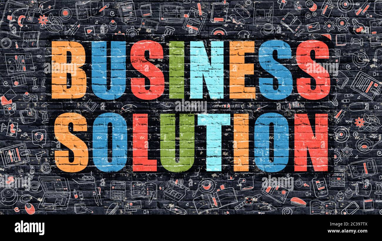 Business Solution - Multicolor Concept on Dark Brick Wall Background ...